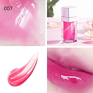 KIMIEYE Hydrating Lip Oil for Women, Glossy Lip Color, Transparent Lip Gloss for Nourishing Lip and Make Lip Full, Moisturizing Liquid Tinted Lip Balm for Lip Care, 0.2oz (Raspberry #007)