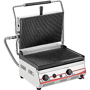 Propane (LPG) Gas Industrial Commercial Grade Kitchen Equipment Non-Stick CAST Iron GROOVED Plates Restaurant Cafe Catering Panini Press Grill Sandwich Griddle Maker Machine Large Size