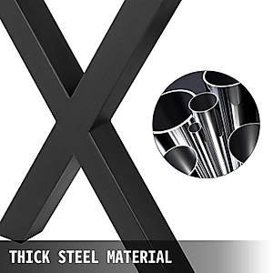 VEVOR Set of 2 Steel Table Legs, 28''Height 24''Wide Dining Table Legs, Heavy Duty 3.1" Square Box Section X Frame Table Legs, 28x24x3.1 Inch Black Color Industrial Country Style Metal Dining Legs
