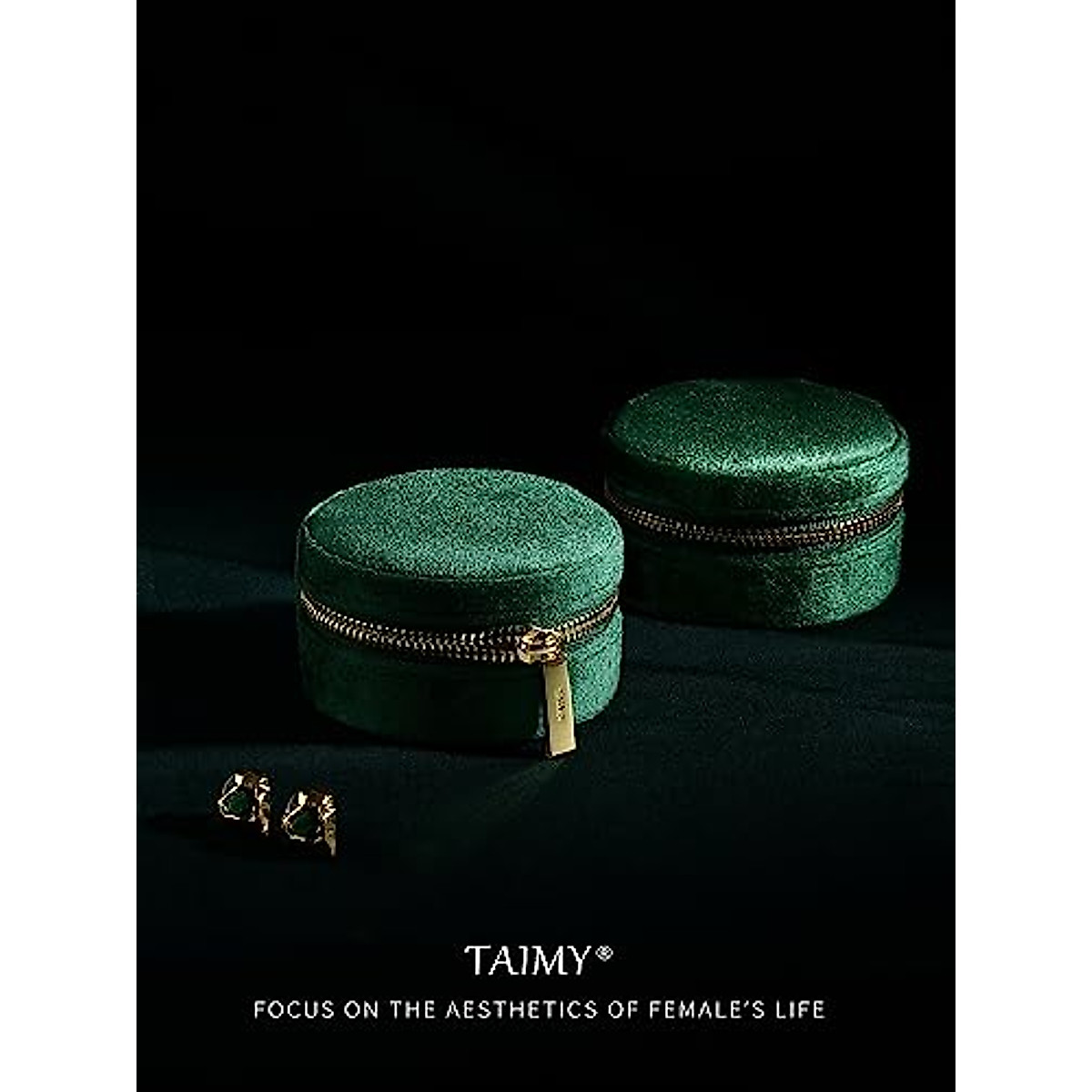 TAIMY Velvet Travel Jewelry Box, Round Small Travel Jewelry Case for Women Girls, Portable Mini Jewelry Travel Organizer Boxes for Rings Earrings Necklaces Bracelets(Dark Emerald)
