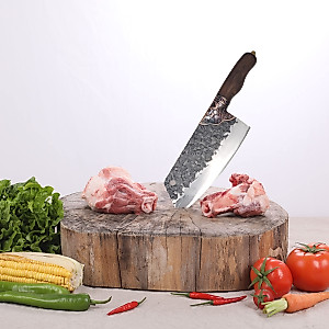 KTCHN Meat Cleaver v1.0-7-Inch Carbon Steel Hand-Forged Blade - Ergonomic Wood Handle - Unique Professional Butcher Knife Design - Chop Meat and Bones with Ease