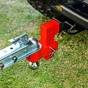 LOCAME Adjustable Trailer Hitch, Fits 2-Inch Receiver Only, 6-Inch Drop/Rise Aluminum Drop Hitch, Tow Hitch for Heavy Duty Truck with Double Stainless Steel Pins, Red, LC0001