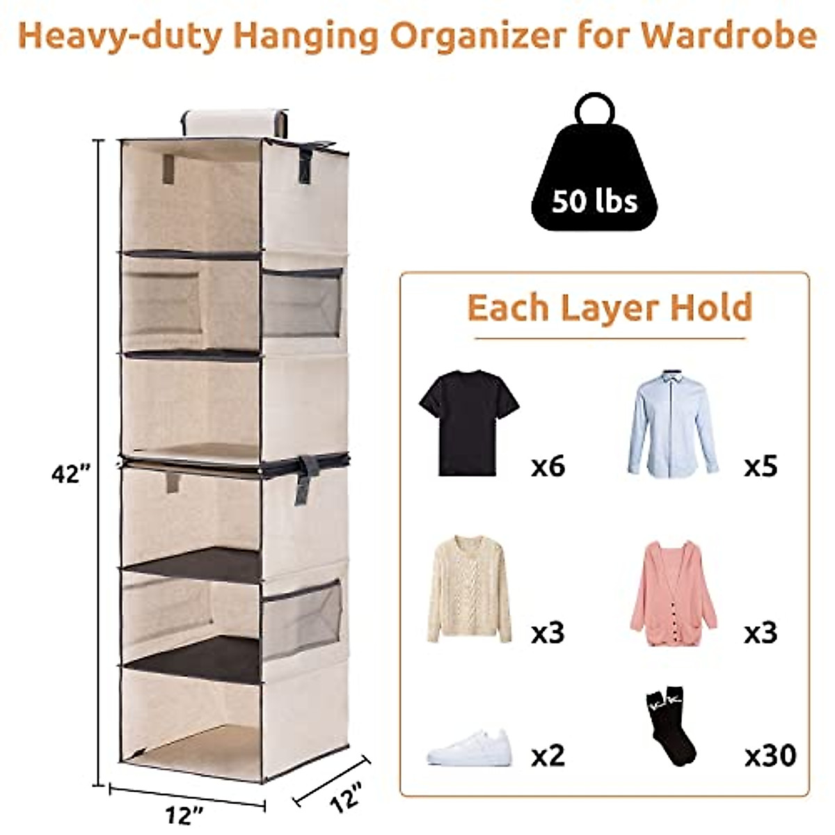 YOUDENOVA 4-Shelf Hanging Closet Organizer & Two 3-Shelf Separable Closet Hanging Shelves