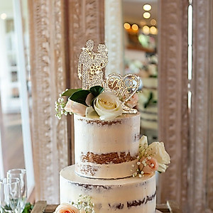 KIPETTO Mr and Mrs Wedding Cake Topper Sparkly Crystal Alloy Rhinestone Bride and Groom Love Heart Couple Cake Topper for Wedding Anniversary Proposal Engagement Party (Type A)