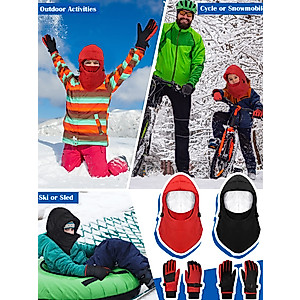 Kids Winter Windproof Waterproof Hat and Ski Snowboard Gloves, Breathable Lined Winter Cold Weather Gloves Unisex Children Heavyweight Balaclava, Ski Mask Thick Warm Fleece Face Cover for Kids Unisex