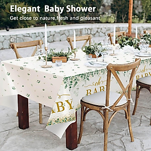 Heboland 3 Pack Sage Green Neutral Baby Shower Tablecloth Decorations, Oh Baby Large Size 54 x 108 Inch Rectangular Plastic Tablecloth Party Decor