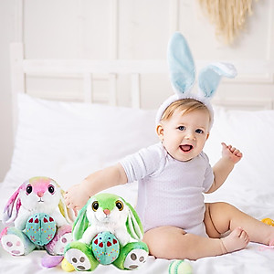 Nleio Easter Stuffed Bunny with Egg(Reversible), 8.5" Plush Rabbit with Floppy Ears, Huggable & Washable Easter Stuffed Animals Cute Bunny Plush Toy for Kids Girls Boys Birthday Easter Gifts (Color)