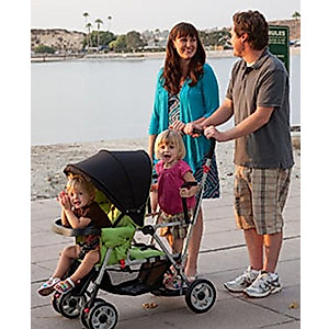 Joovy Caboose Sit and Stand Double Stroller with Rear Bench and Standing Platform, 3-Way Reclining Seats, Optional Rear Seat, and Universal Car Seat Adapter (Amber)