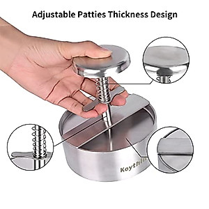 Koythin Burger Press, Adjustable Hamburger Patty Maker, Non Stick Patties Making Molds Suitable for Beef, Vegetables, Burgers and Cooking, Ideal for BBQ and Homemade Hamburger (Diameter 11.5cm)