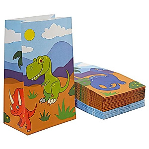 Juvale Dinosaur Paper Party Favor Gift Bags for Kids Birthday, Dino Goodies (36 Pack)