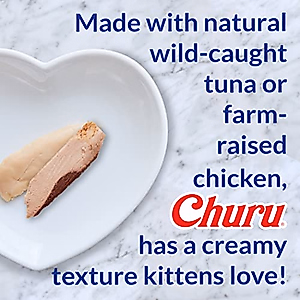 INABA Churu for Kittens, Grain-Free Creamy, Purée Lickable Cat Treats with DHA, EPA, Vitamin E & Taurine, 0.5 Ounces Each, 24 Tubes (4 per Pack), Chicken Recipe