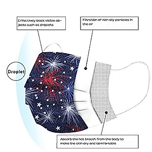 50 Pcs Adults American Flag Disposable Face_Mask Patriotic 4th of July Stars and Stripes Patterned 3 Ply Safety Paper_masks Earloop Anti-PM2.5 Independence Day Veterans Memorial Day Face Coverings #19