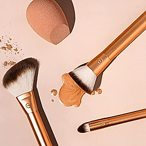 EcoTools Precious Metals Face Blend & Sculpt Set, Makeup Brush Kit For Foundation, Concealer, & Powder, Ecofriendly Makeup Brush Kit, Recycled Aluminum, Chrome, Cruelty-Free, 4 Piece Set