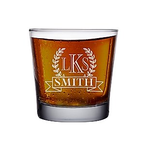 TEEAMORE Personalized Old Fashioned Cocktail Glass Add Your Initial Birthday Housewarming Gift Etched Rocks Whiskey Glass 9oz