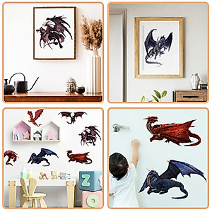 WOYINIS 8 Big 3D Dragon Wall Stickers Ancient Dragons Legend Story Wall Decals Art Peel & Stick Removable Livingroom Kids Room Playroom Library Nursery Classroom Wall Decor