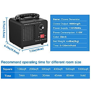 JOBYNA Ozone Generator Air purifier, 6000mg/h Ozone Machine Odor Removal, 120min Time Setting, Auto Shut Off Ozonator Ozone Machine for Car, Room, House, Smoke, and Pet