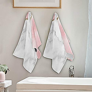 Hand Towels Highly Absorbent Soft Pink Agate and White Marble Polyester Cotton Bathroom Towels for Bathroom Kitchen Gym Yoga Spa Set of 2