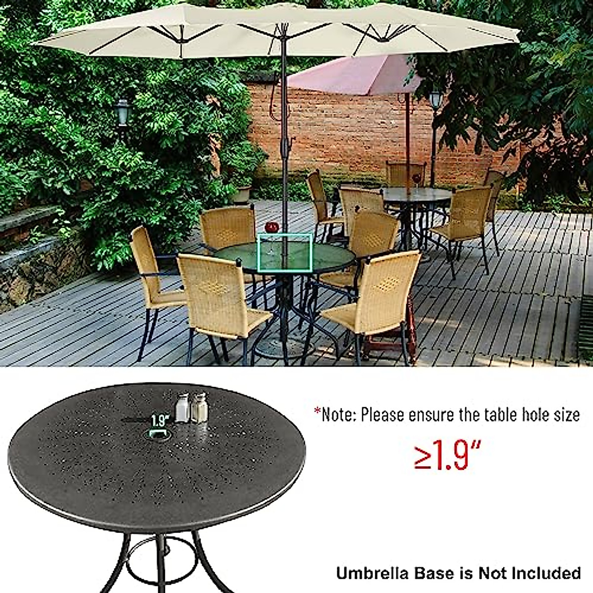 FHFO 15 FT Double Sided Umbrella Outdoor Patio Market Extra Large Umbrella with Crank for Patio, Poolside, Yard, Beige