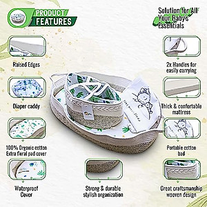 Complete Baby Basket and Storage Basket Solution for All Your Baby's Essentials - Set of 3 and Further 22x22 inch Bag - Woven Baskets for Storage and Changing Table Dresser with Extra Foamy Mattress.