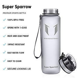 Super Sparrow Water Bottle - 32 oz - BPA & Toxic Free Tritan Water Bottles - One Touch Opening - Leak-proof Plastic Bottle - Kids Water Bottle for Office, Gym, Outdoor, Sports