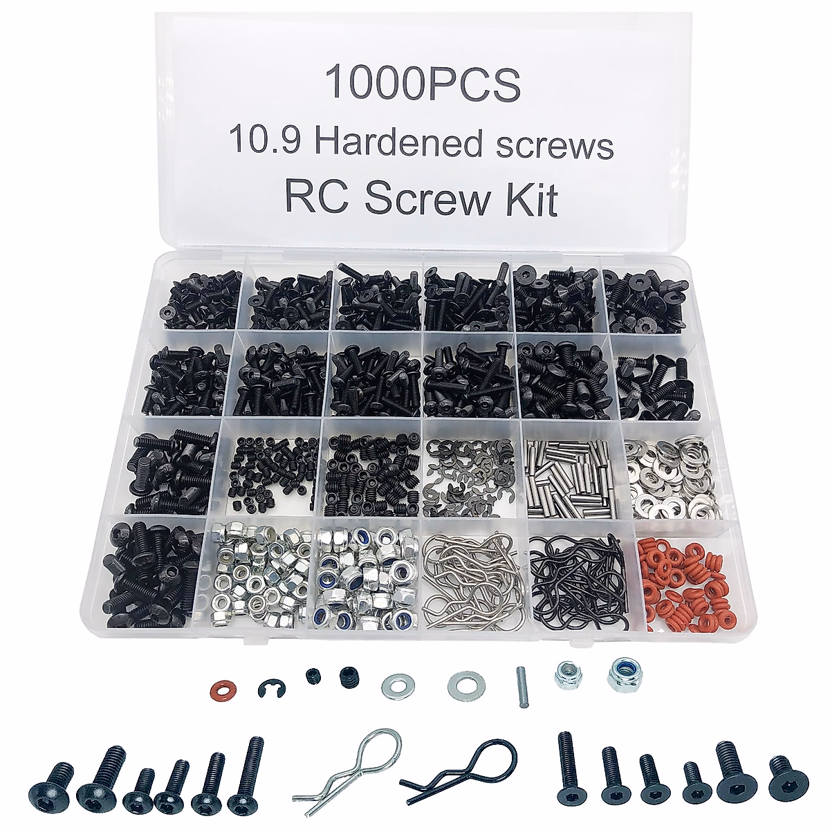 1000pcs Universal RC Screw Kit Screws Assortment Set, Hardware Fasteners for Traxxas Axial Redcat HPI Arrma SCX10 Losi 1/8 1/10 1/12 1/16 Scale RC Cars Trucks Crawler (1000pcs RC Screws)