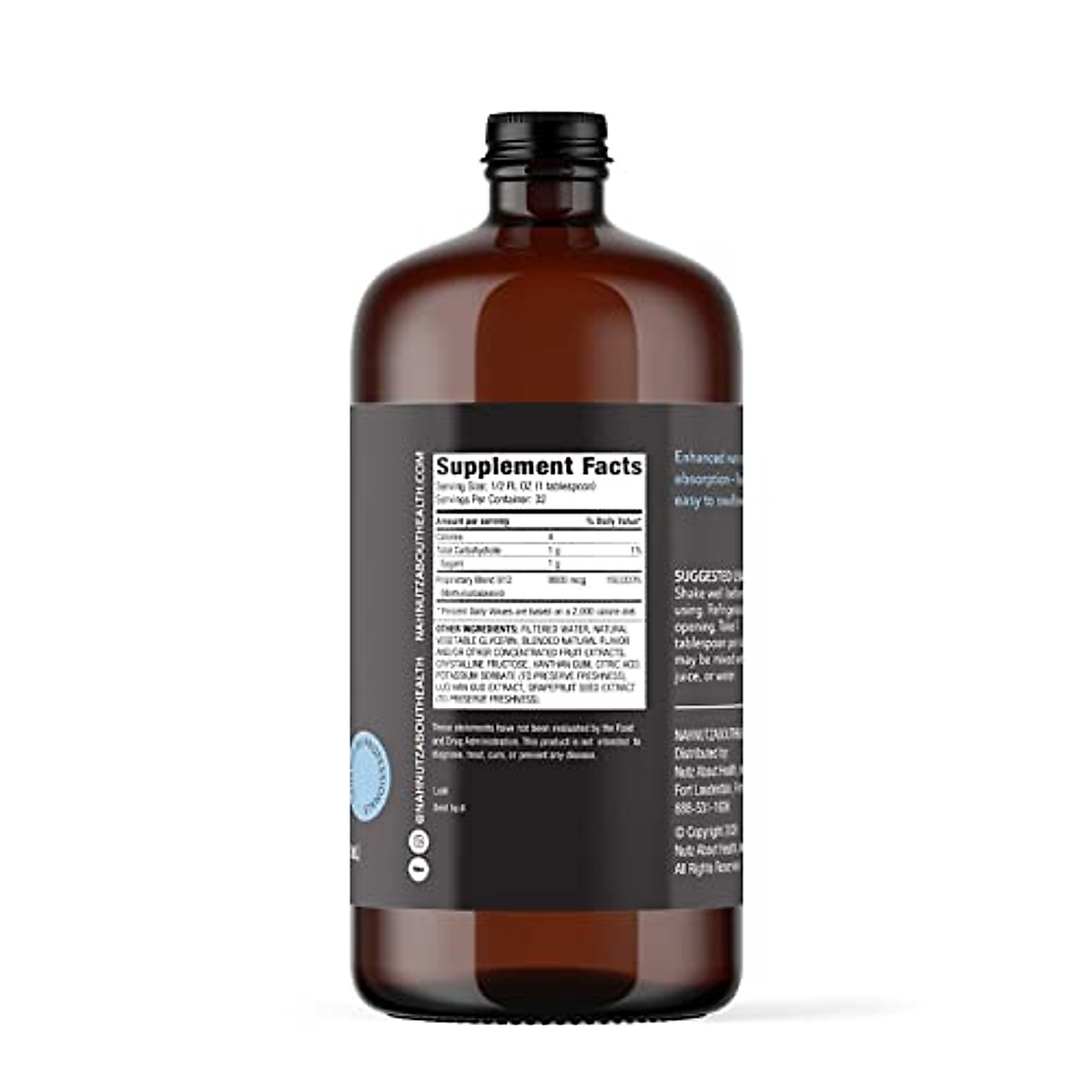 NUTZ ABOUT HEALTH B12 Liquid Vitamin 9000 mcg - Made in USA, High Potency All Natural Vitamins, Gluten Free, All Day Energy & Mental Clarity, 16 fl oz (32 Daily Servings)
