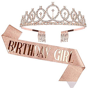 Birthday Crown, Didder Birthday Girl Sash & Rhinestone Tiara Set, Birthday Tiara Birthday Crowns for Women 21st Birthday Sash and Tiaras for Women Girls Birthday Gifts Party Accessories