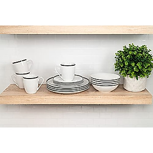 10 Strawberry Street Café Stripe 16 Piece Coupe Dinnerware Set, Black