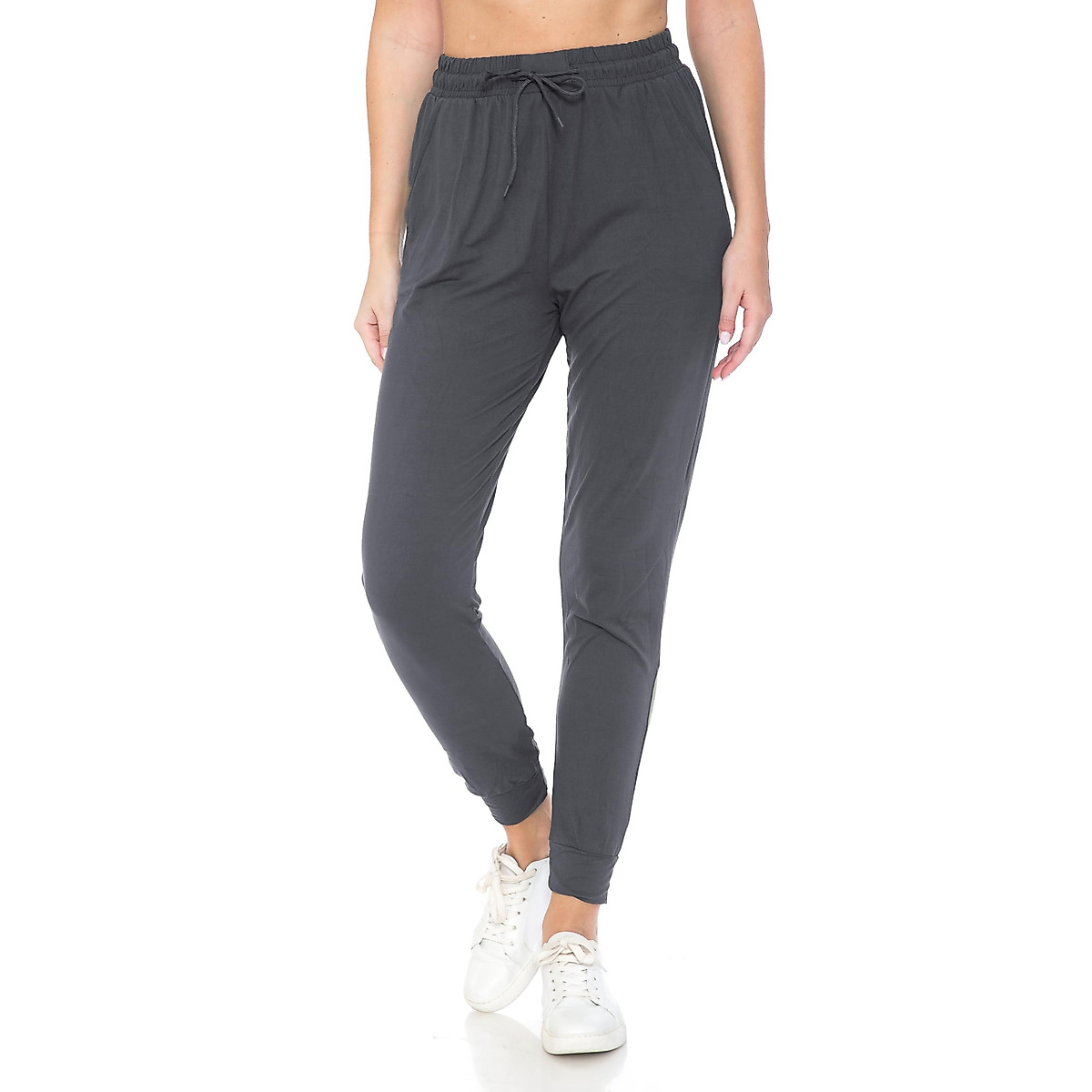 Leggings Depot Womens Relaxed fit Jogger Pants - Track Cuff Sweatpants with Pockets, Charcoal Gray, Medium