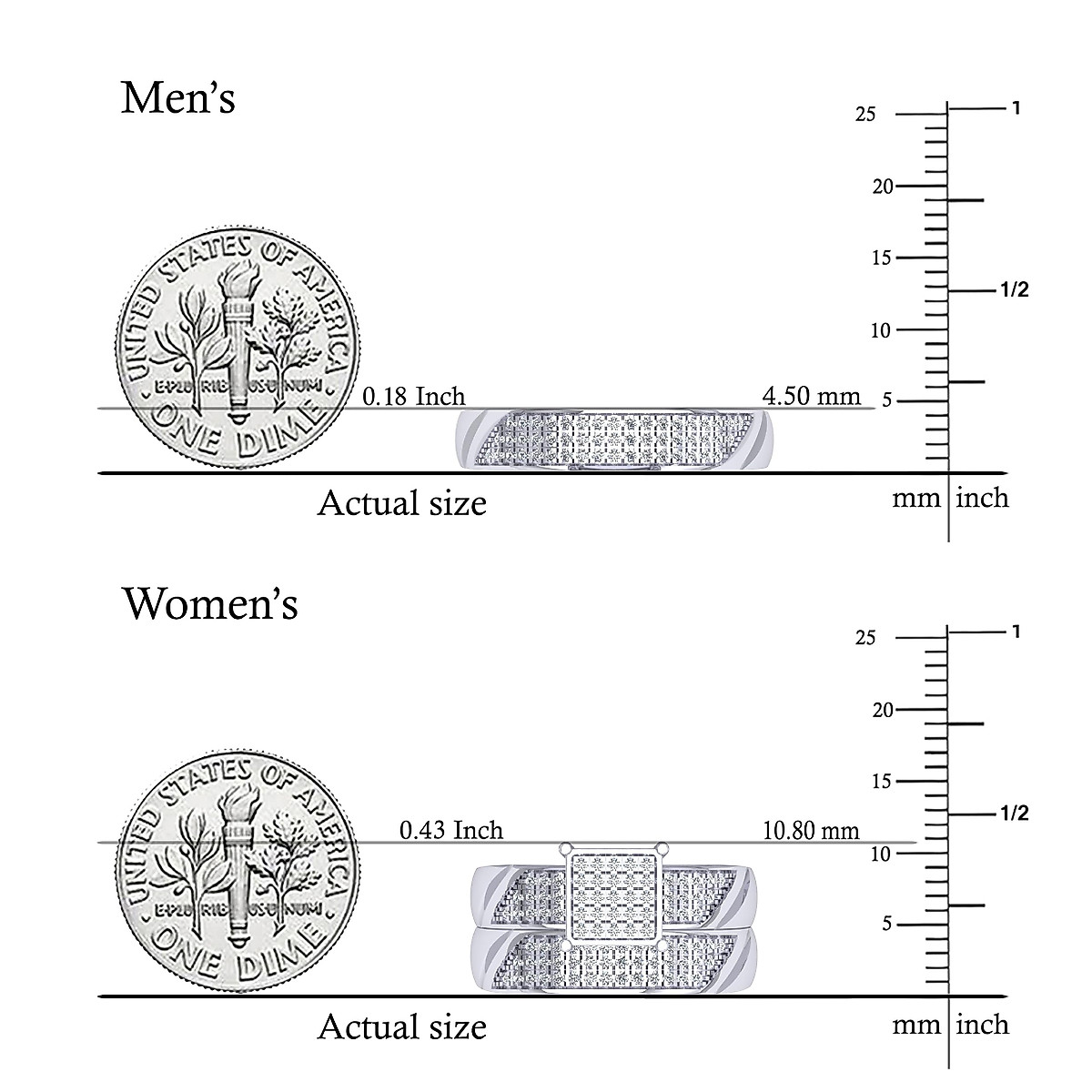 Dazzlingrock Collection Round White Diamond Engagement Ring Trio Ring Set for Unisex (0.65 ctw) in 925 Sterling Silver, W-7 and M-12.5