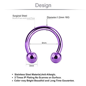 Cottvott 8pcs Unisex Surgical Steel 16G Septum Rings Girls Horseshoe Hoop Nose Piercing Lip Nipple Eyebrow Rings Tragus Cartilage Earrings for Women Men