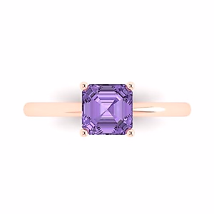 Clara Pucci 1.0 ct Asscher Cut Solitaire Simulated Alexandrite Engagement Bridal Promise Anniversary Ring 18K Rose Gold Size 3.75