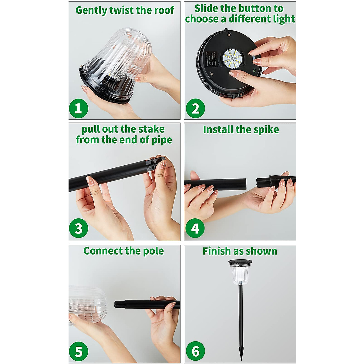 JSOT Solar Pathway Lights Outdoor Waterproof Color Changing,2 Modes Auto On/Off Solar Powered Lights for Garden Backyard Driveway Landscape 6 Pack