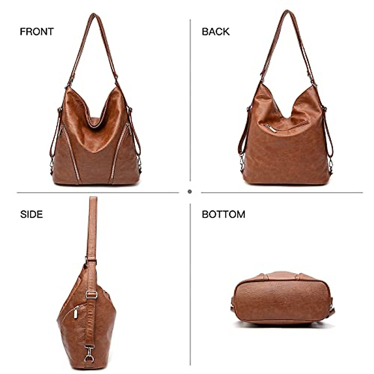 HARRELSA Large Convertible Bag Soft Leather Backpack Convert Strap Shoulder Bag for Women Big Hobo Handbag (Brown)