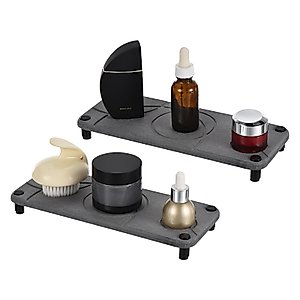 uxcell 2pcs Instant Dry Sink Organizer, Fast Drying Stone Sink Tray, Water Absorbing Stone Tray with Stainless Steel Feet for Bathroom Organization Grey
