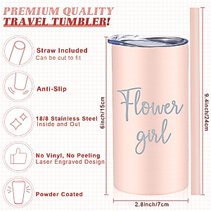 Sieral 2 Pcs 16 oz Flower Ring Bearer Tumbler Cup Stainless Steel Cup with Straw Water Bottle Gift Idea for Wedding Party(Black, Pink)