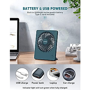 FARADAY Small Table Fans Rechargeable Portable 180°Tilt Folding Desk Fans Battery Operated Personal Fan Ultra Quiet For Home Bedroom Office Desktop, 3 Speeds (Deep Green)