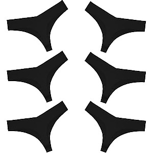 Sexy Thongs for Women, No Show Panties V-waisted Stretch Breathable, Seamless Thong Underwear 6 Pack Small Black