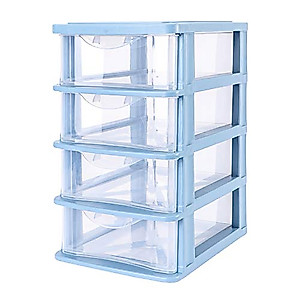 PATKAW Storage Drawer, 6.9x5.3x9inch 4 Layers Multifunctional Desktop Storage Cabinet Storage Containers with Drawers Mini Plastic Drawers Organizer for Home, Office- Blue