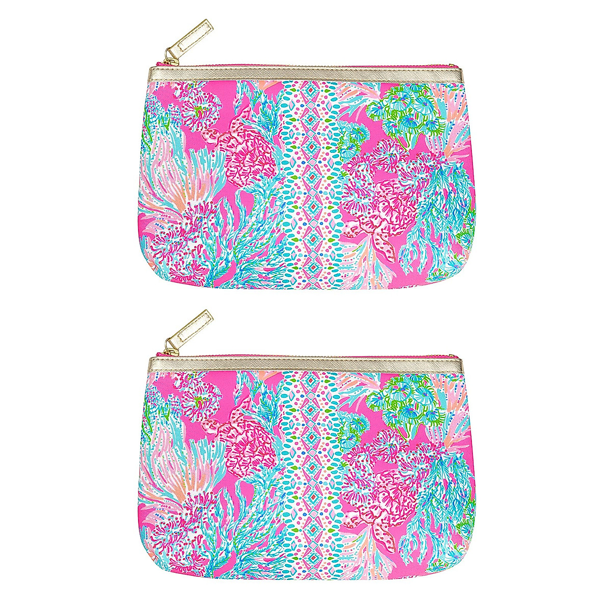 Lilly Pulitzer Pink Insulated Snack Bags with Zip Closure, 2-Pack Reusable Food Pouches for Kids/Adults, Seaing Things
