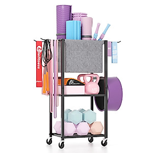 Home Gym Storage Organizer Yoga Mat Storage Workout Storage Organizer,Home Gym Storage Exercise Rack Gym Accessories with Hooks and Wheels