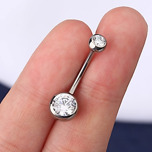 OUFER Titanium Long Belly Button Rings, Internally Threaded 14mm Navel Piercing Jewelry, Round CZ Belly Ring for Women
