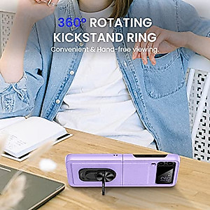 VEGO for Galaxy Z Flip 3 Ring Stand Case, Z Flip 3 All-Inclusive Cover Case with Hinge Protection and Glass Camera Lens Screen Protector for Samsung Galaxy Z Flip 3 5G (2021) - Purple