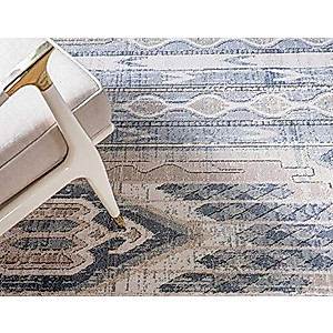 Unique Loom Portland Collection Southwestern Inspired Striped Tone Area Rug, 7 ft x 10 ft, Navy Blue/Tan