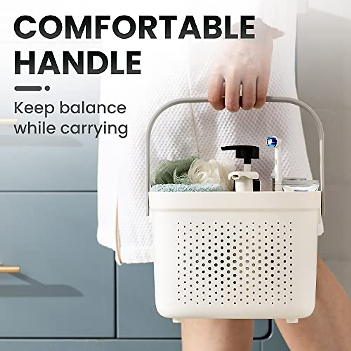 TAILI Portable Shower Caddy Basket Tote, Plastic Shower Basket with Handle, Dorm Room Essentials Toiletry Caddy for Dorm College Bathroom Cleaning Camping, Grey