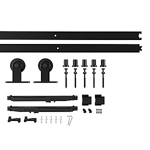 BARNSMITH 42in x 84in Frosted Glass Barn Door with 7FT Top Mounted Hardware kit Soft Close Mechanism DIY 15 Lites Tempered Modern Aluminum Sliding Glass Door Slab Disassembled Easy Installation