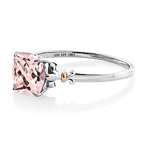 Gem Stone King 925 Sterling Silver & 10K Rose Gold 8MM Cushion Gemstone Birthstone Engagement Ring | Wedding Anniversary Promise Ring For Women | Size 5,6,7,8,9