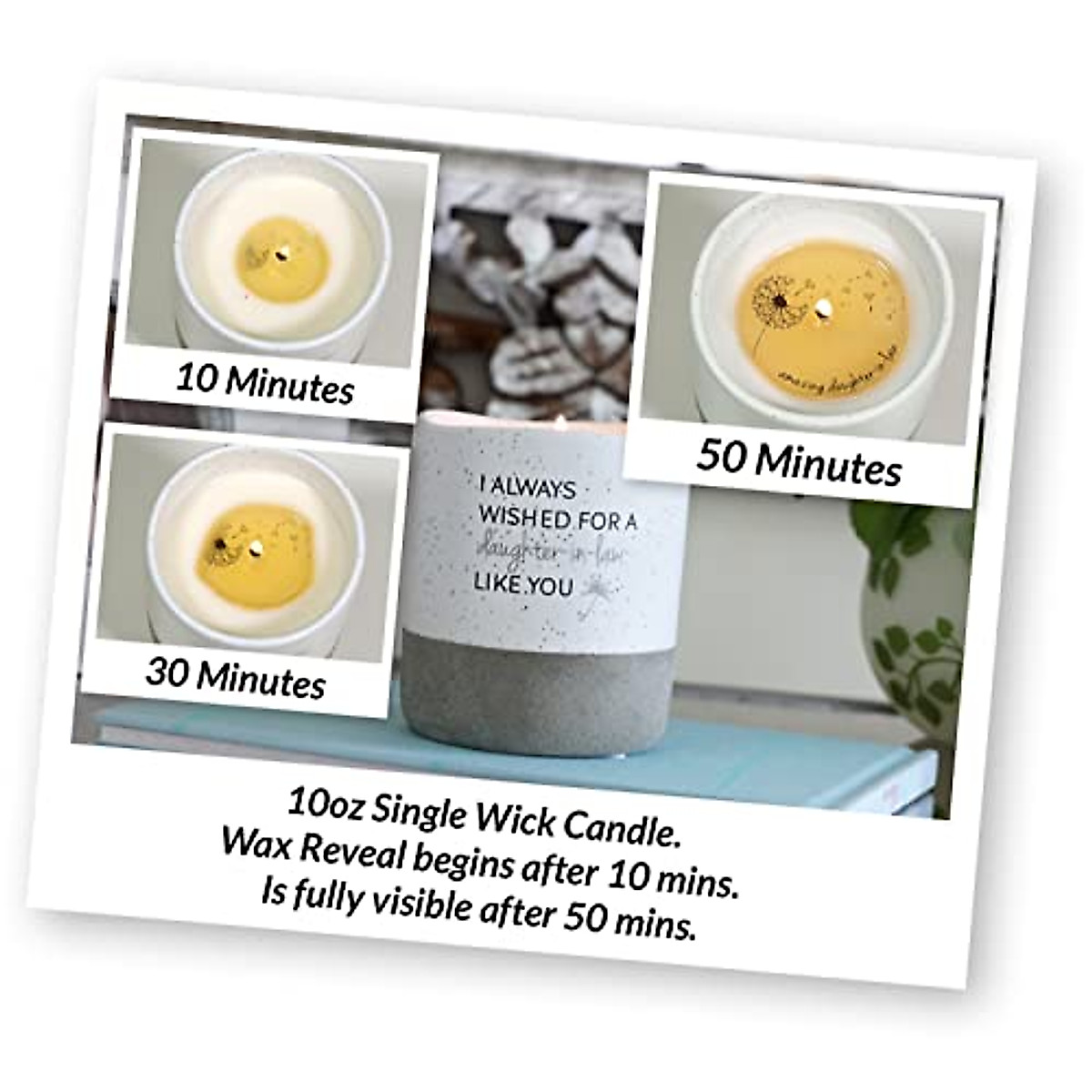 Pavilion - I Always Wished for A Daughter-in-Law Like You - 10-Ounce Surprise Hidden Message Natural Soy Wax Candle Cotton Scented, 1 Count (Pack of 1), 3.5” x 4”