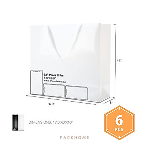 PACKHOME 6 Extra Large Gift Bags 17.5x6x16 Inches, White Premium Gift Bags with Handles for Gift Giving (Glossy White)