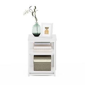 Furinno Camnus Modern Living End Sofa Side Table/Nightstand with Metal Frame Support, Solid White/White